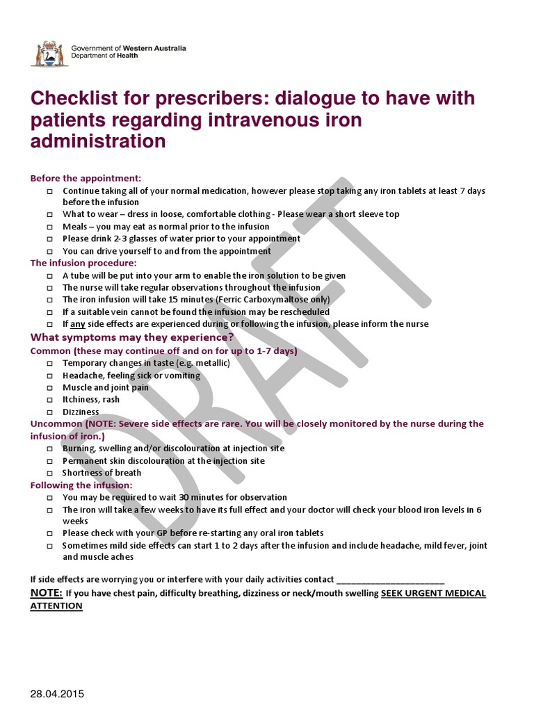 Prescriber Dialogue Check List IV Iron | PDF | Lifestyle