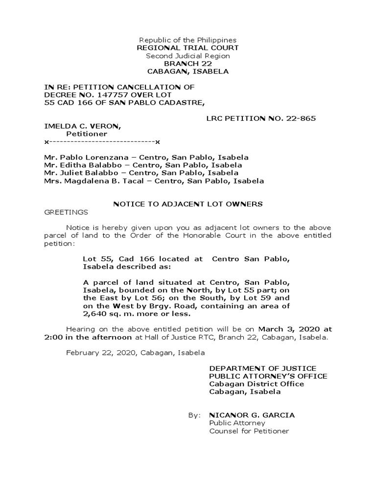 Notice To Adjacent Lot Owners Marie | PDF