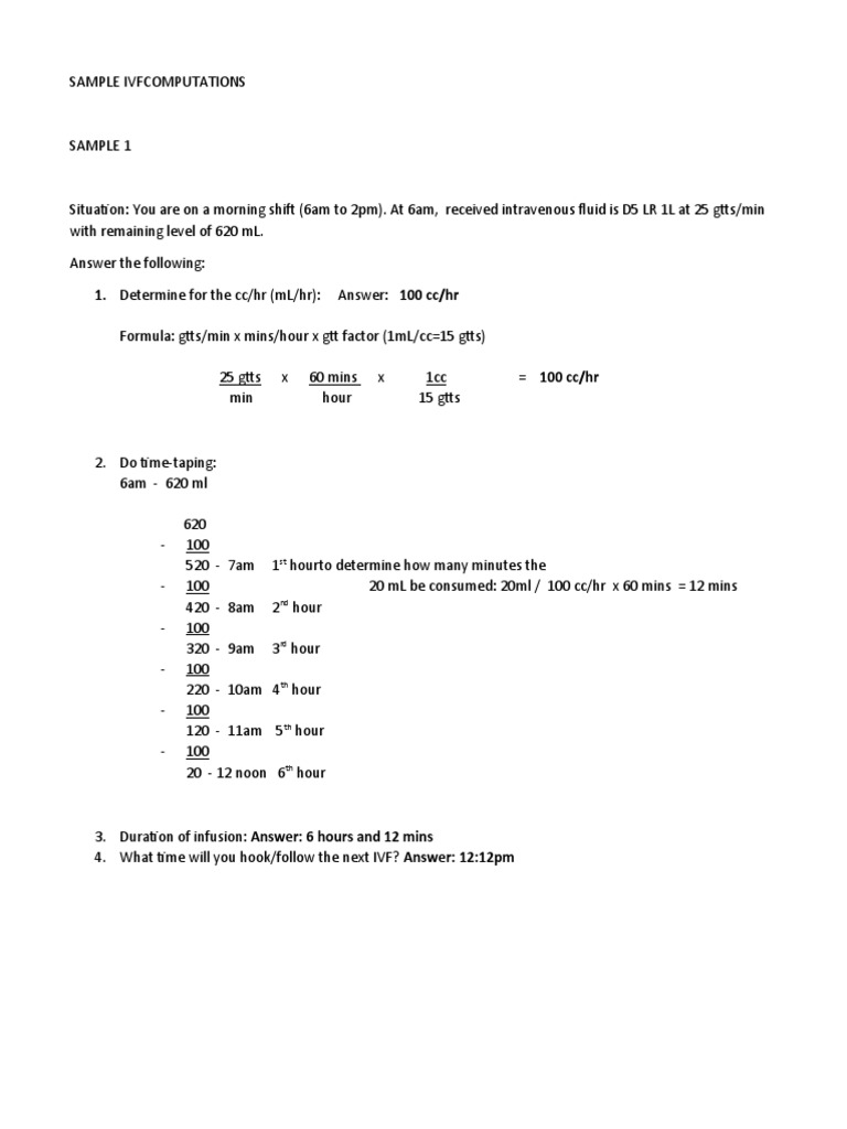 Determine For The CC/HR (ML/HR) : Answer: 100 CC/HR | PDF | Intravenous ...