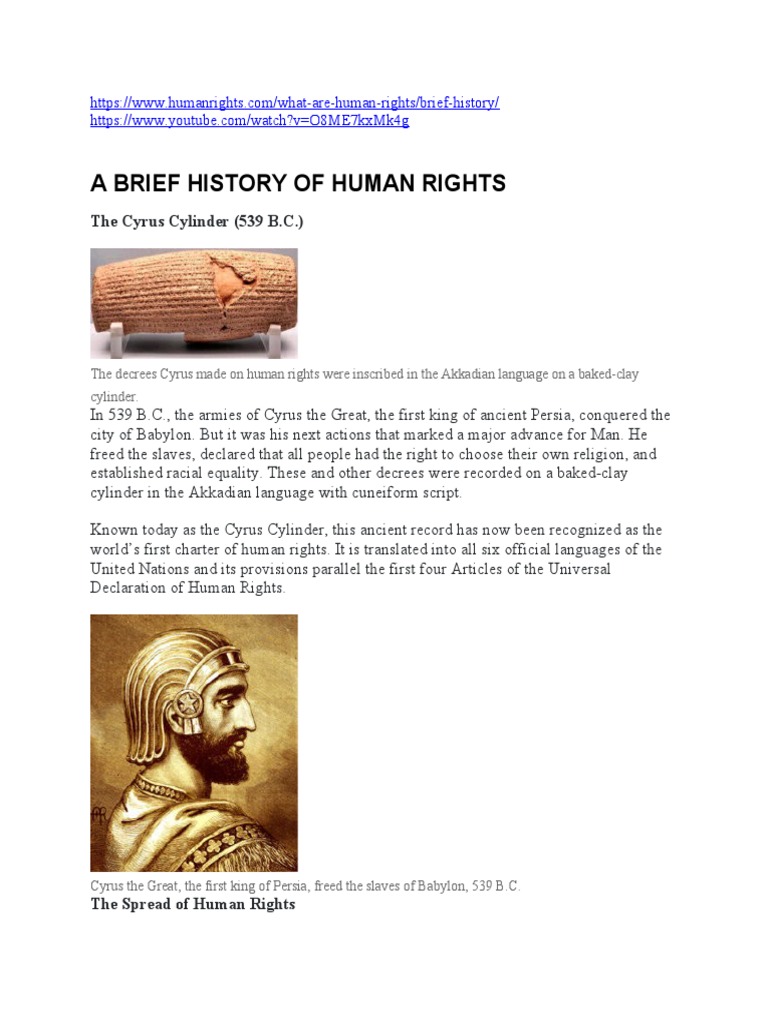 A Brief History of Human Rights: The Cyrus Cylinder (539 B.C.) | PDF ...