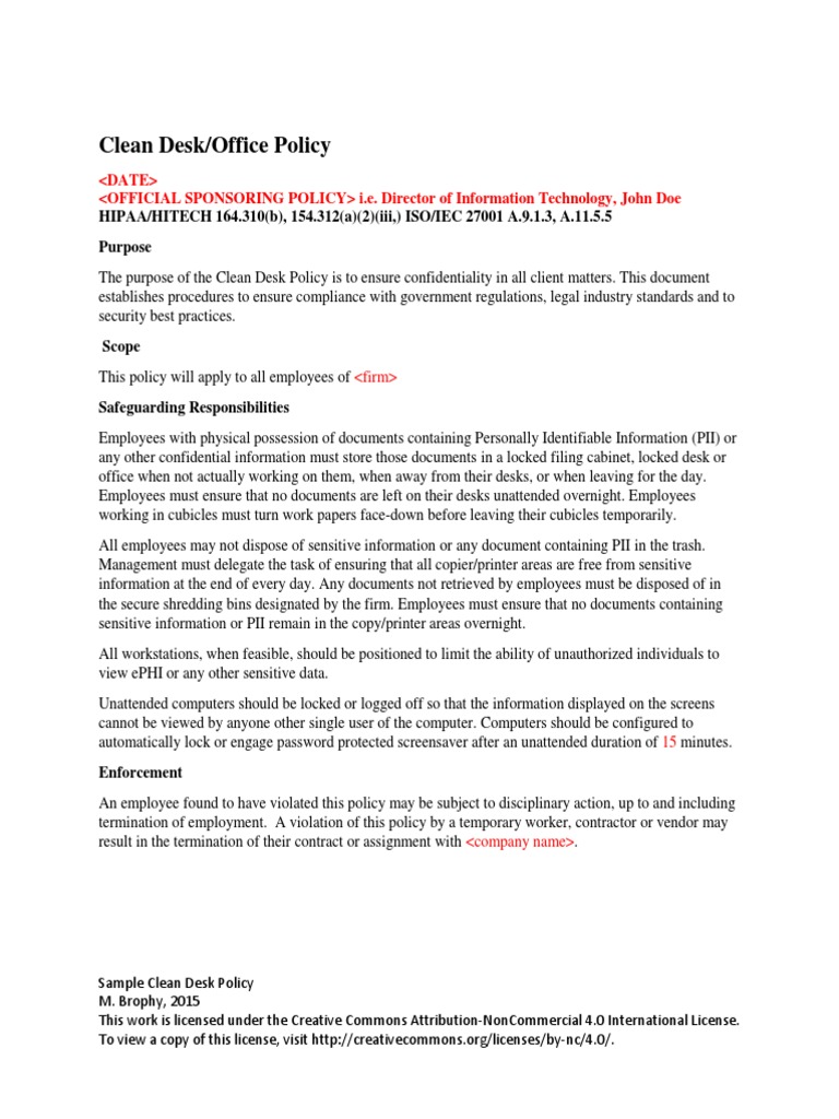 Session 111 Clean Desk Policy Sample | PDF