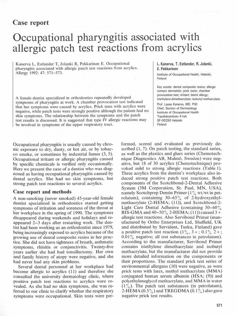 Dentists & Acrylic Allergy Risks | PDF | Allergy | Immunology