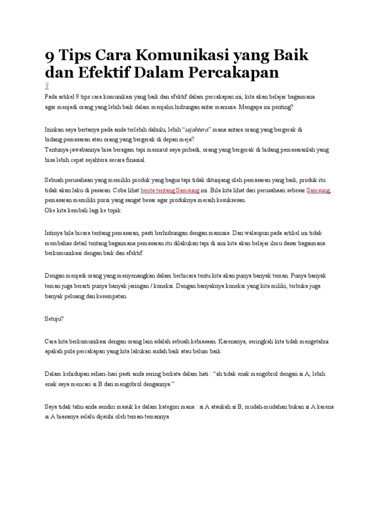 9 Tips Cara Komunikasi Yang Baik Dan Efektif Dalam | PDF 9 Tips Cara Komunikasi Yang Baik Dan Efektif Dalam | PDF