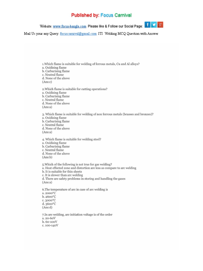 ITI Welding Multiple Choice Question-MCQ With Answer PDF | PDF ITI Welding Multiple Choice Question-MCQ With Answer PDF | PDF