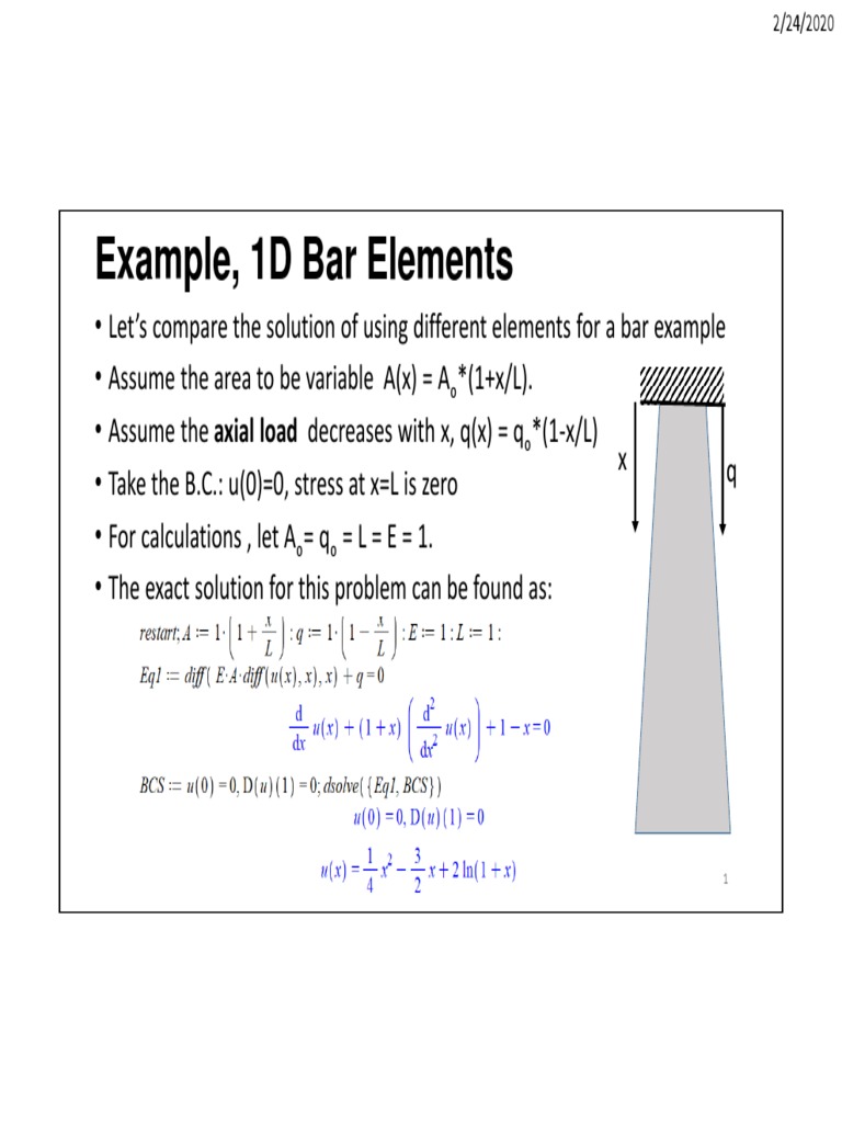 Example, 1D Bar Elements | PDF | Matrix (Mathematics) | Integral