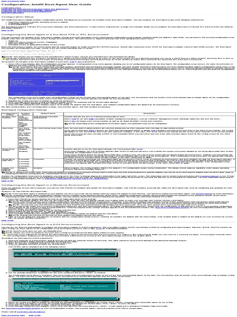 Configuration - Intel® Boot Agent User Guide | Download Free PDF | Booting | Bios