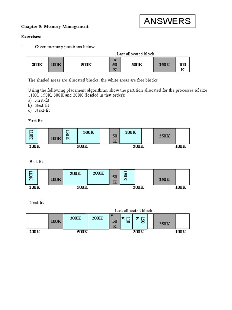 Answers: Chapter 5: Memory Management Exercises | PDF | Computer Memory ...