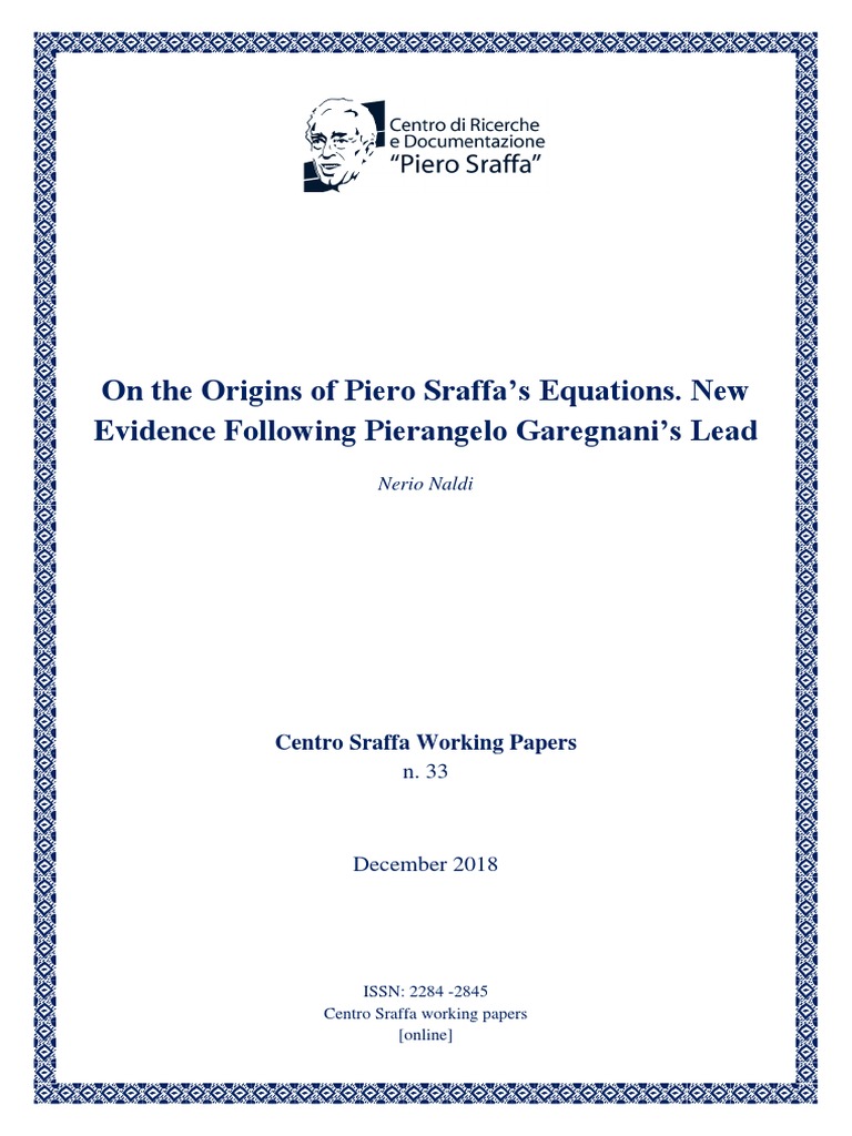 On The Origins of Piero Sraffa's Equations. New Evidence Following ...