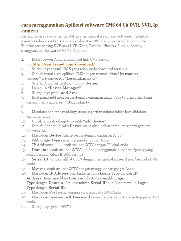 Cara Menggunakan Aplikasi Software Cms 64 Ch Dvr Pdf