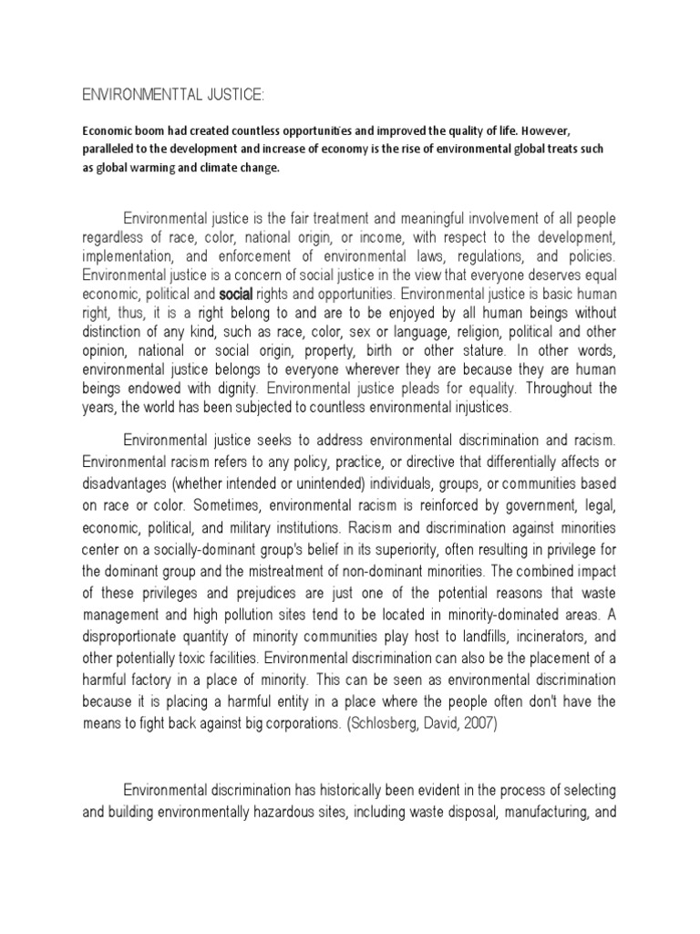 Environmental Justice Is The Fair Treatment and Meaningful Involvement ...