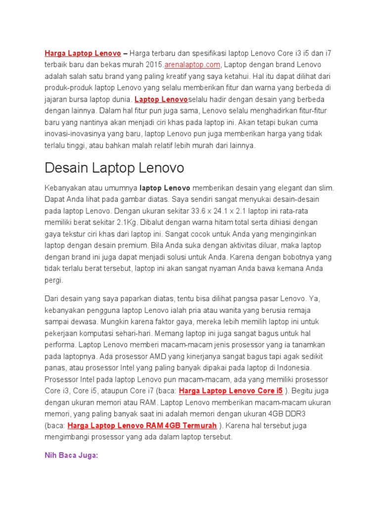 Harga Laptop Lenovo | PDF | Game & Aktivitas | Komputer