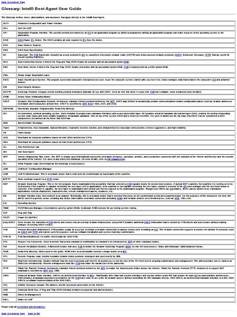 Glossary - Intel® Boot Agent User Guide | PDF | Booting | Computer ...