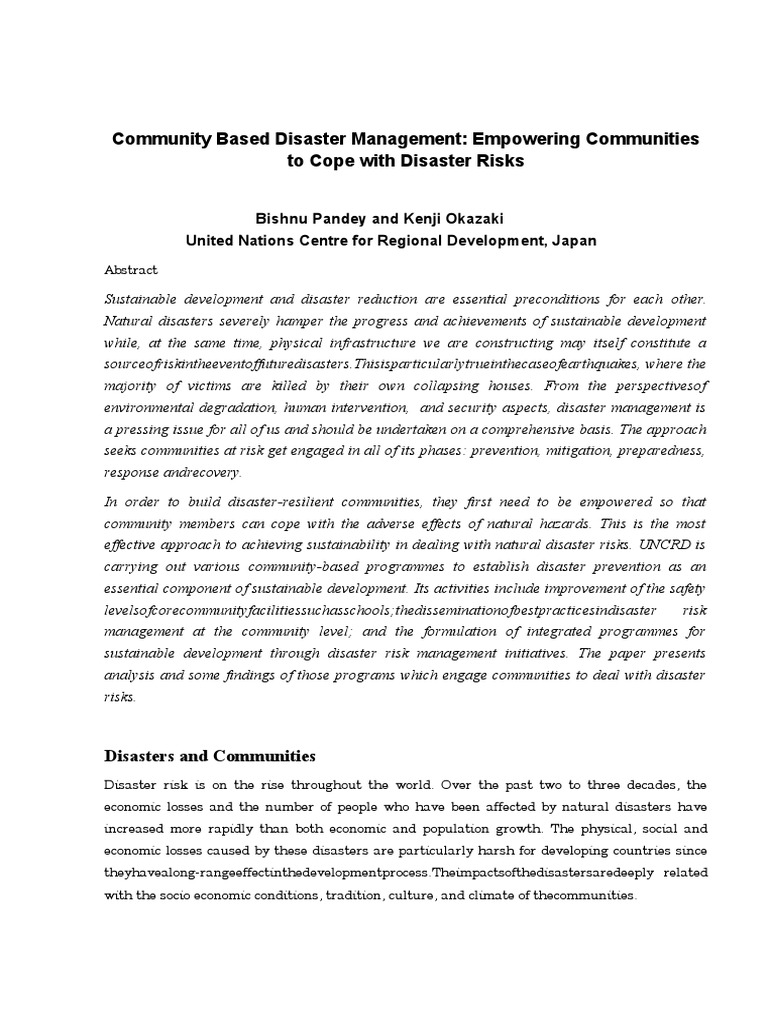 Community Based Disaster Management - Empowering Communities To Cope ...