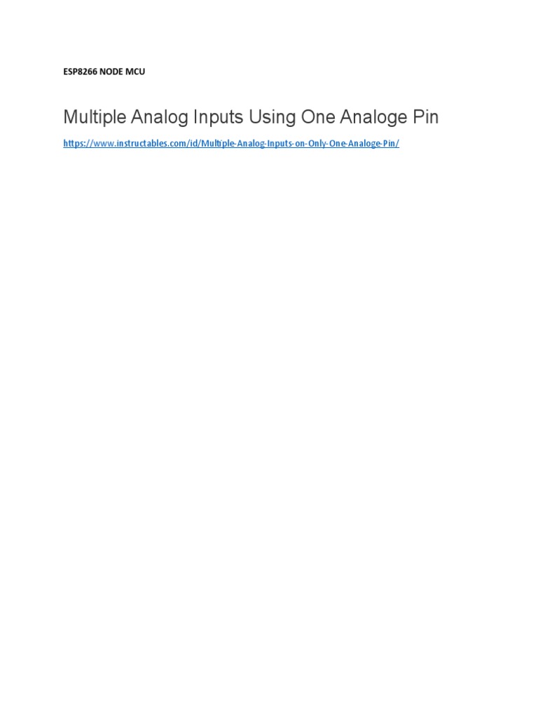 Multiple Analog Inputs Using One Analoge Pin Esp8266 Node Mcu Pdf