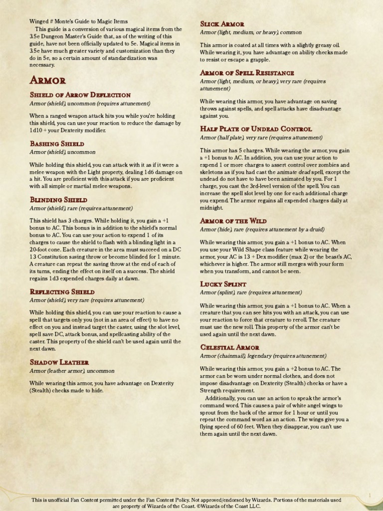 Monte's Guide To Magic Items - GM Binder | PDF | Armour | Weaponry