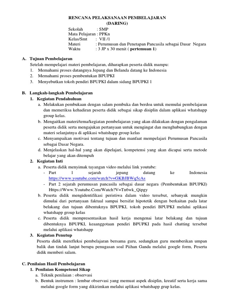 RPP Daring Bab I | PDF