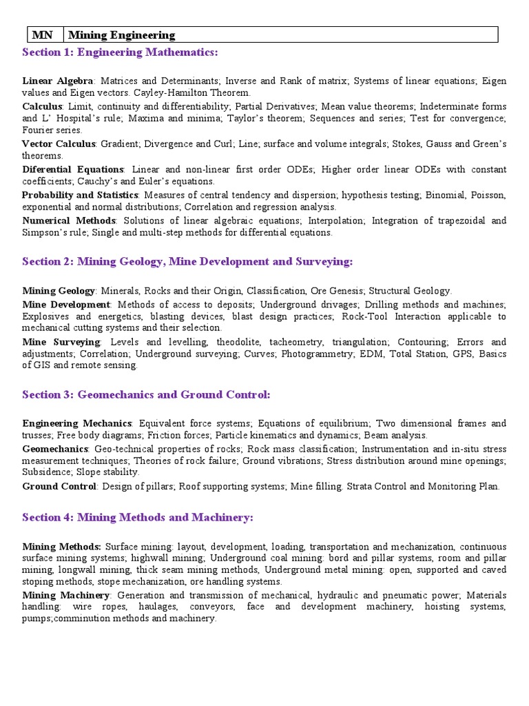 Section 1: Engineering Mathematics | PDF | Surface Mining | Mining
