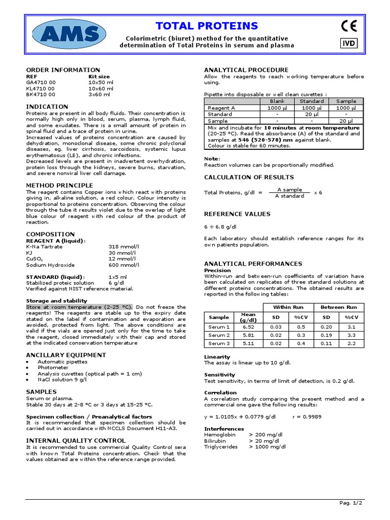 Total Protein Test Procedure | PDF | Clinical Medicine | Medical ...