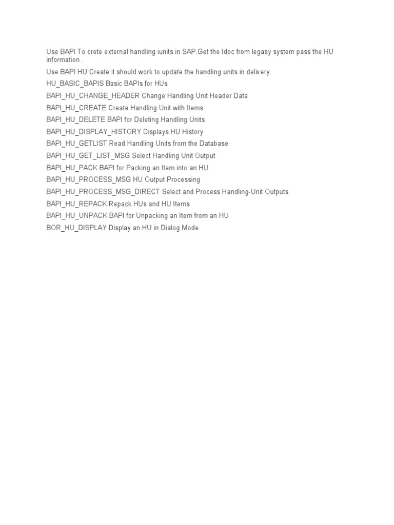 Bapi's To Create HU | PDF