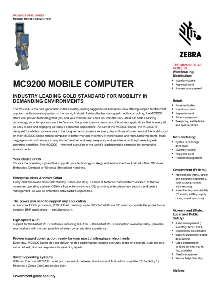 Mc9200 Mobile Computer: Industry Leading Gold Standard For Mobility in ...