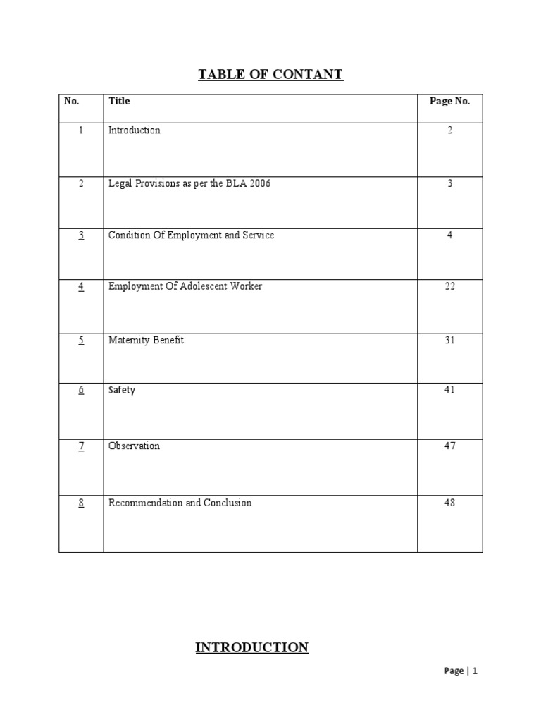 Table of Contant: No. Title Page No | PDF | Labour Economics | Labour Law