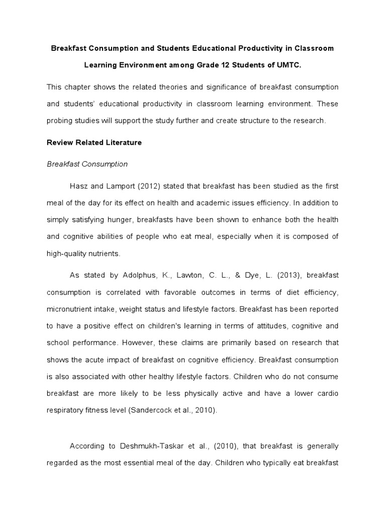 Breakfast Consumption and Students Educational Productivity in ...