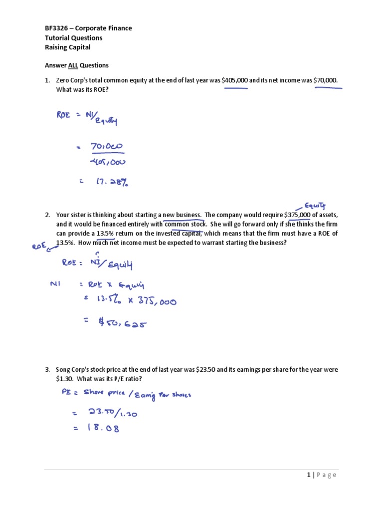 Corporate Finance Capital Raising Tutorial | PDF | Stocks | Book Value