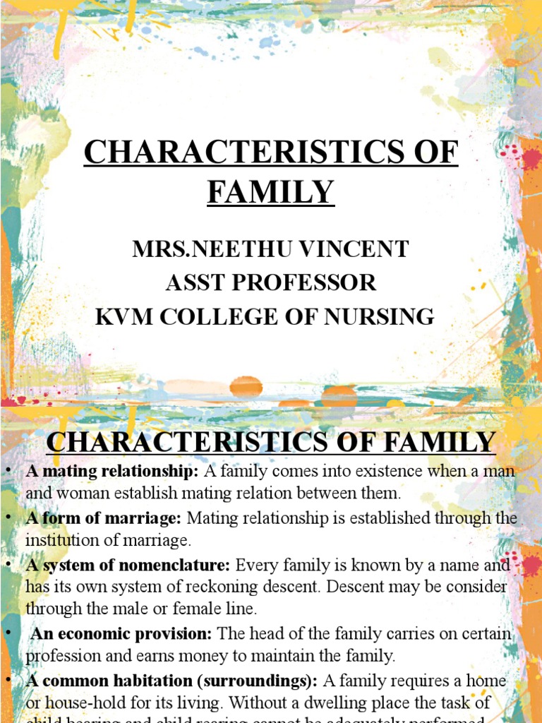 Characteristics of Family: Mrs - Neethu Vincent Asst Professor KVM ...