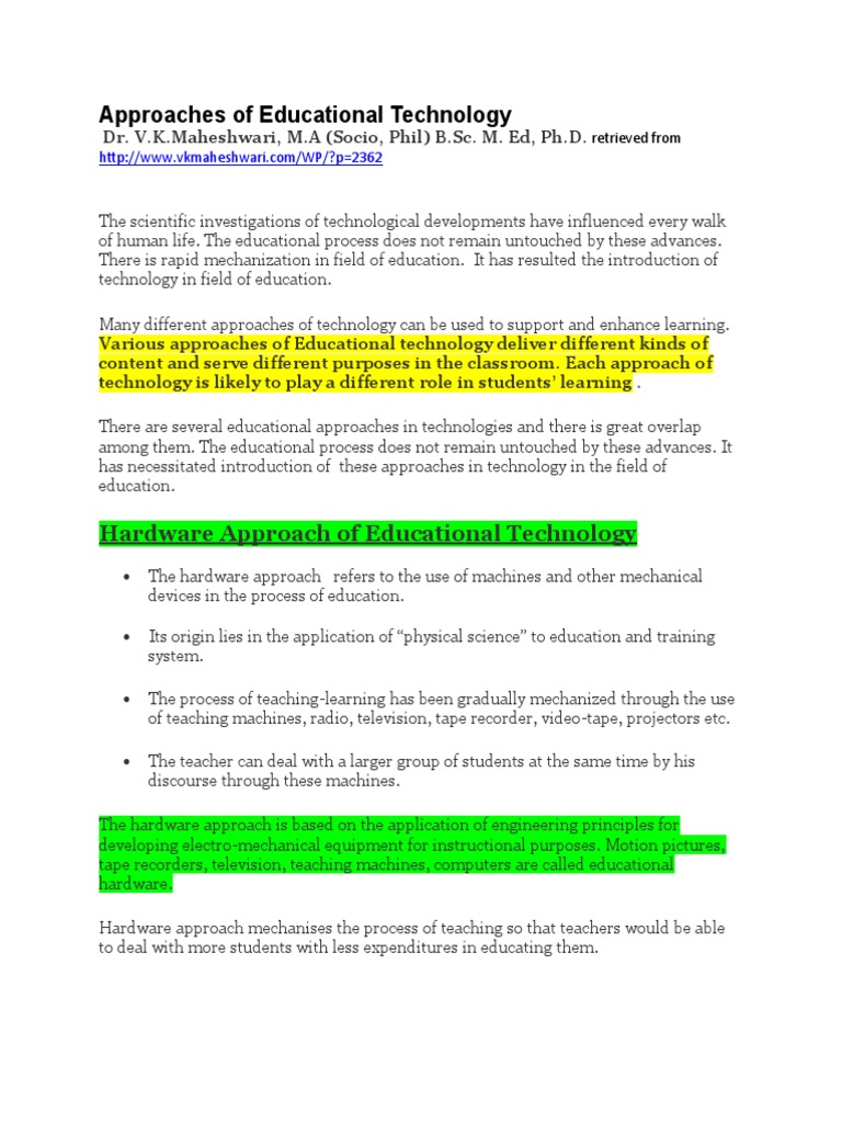 4.approaches of Educational Technology | PDF | Educational Technology ...