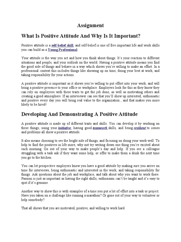 What Is Positive Attitude and Why Is It Important | PDF | Psychological ...
