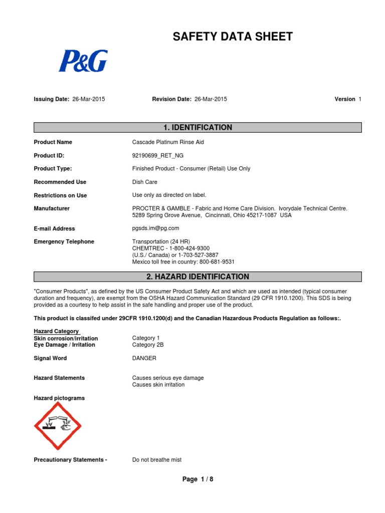 Safety Data Sheet: 1. Identification | Download Free PDF | Dangerous Goods | Superfund