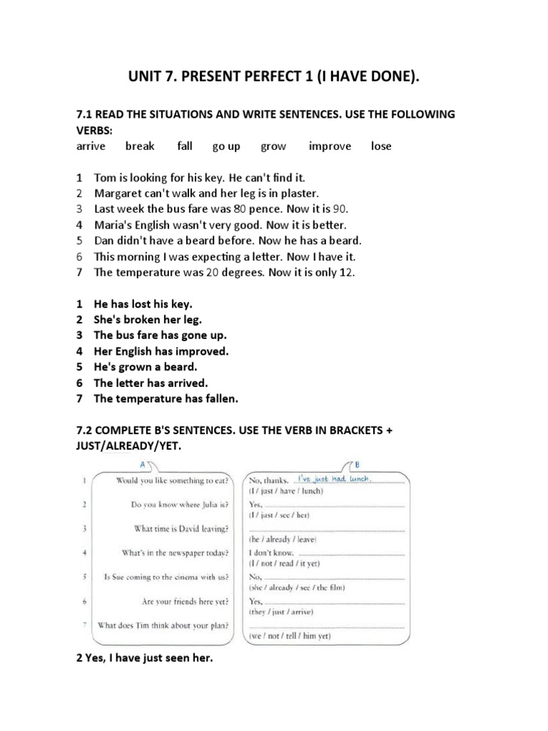 Unit 7. Present Perfect 1 (I Have Done) | PDF