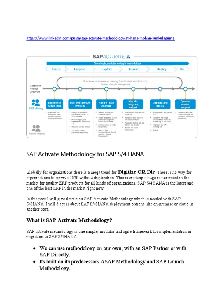 SAP Activate Methodology For SAP S4 HANA | PDF | Sap Se | Software Development Process