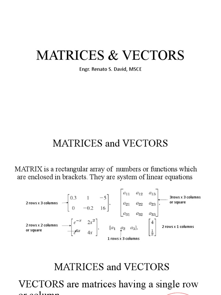Matrices & Vectors Basics Guide | PDF