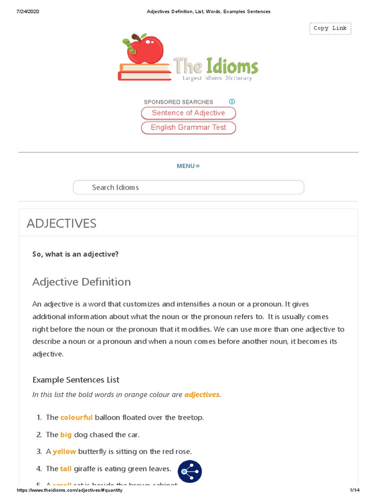 Adjectives Definition, List, Words, Examples Sentences | PDF | Noun ...