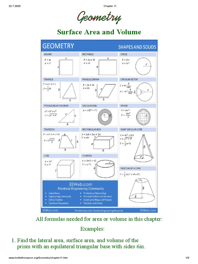 Volume and Area of Shapes.1pdf | PDF | Area | Volume