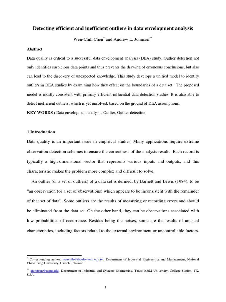 Detecting Efficient and Inefficient Outliers in Data Envelopment Analysis | PDF | Outlier ...
