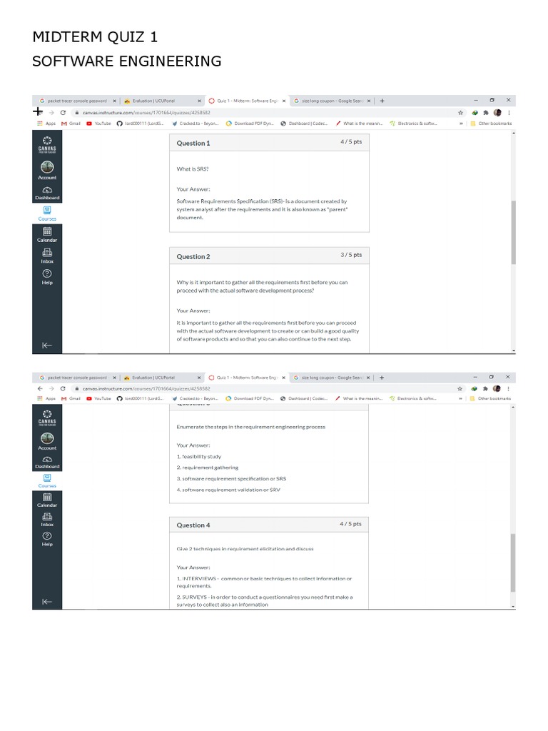 Midterm Quiz 1 Software Engineering + | PDF