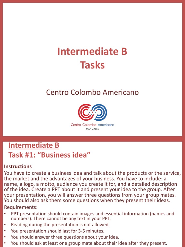 Intermediate B Tasks: Centro Colombo Americano | PDF | Career & Growth