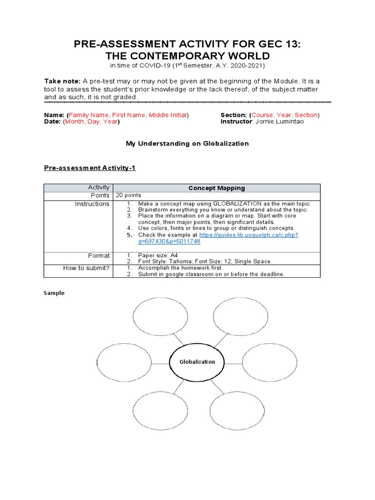 Pre-Assessment Activity For Gec 13: The Contemporary World | PDF ...