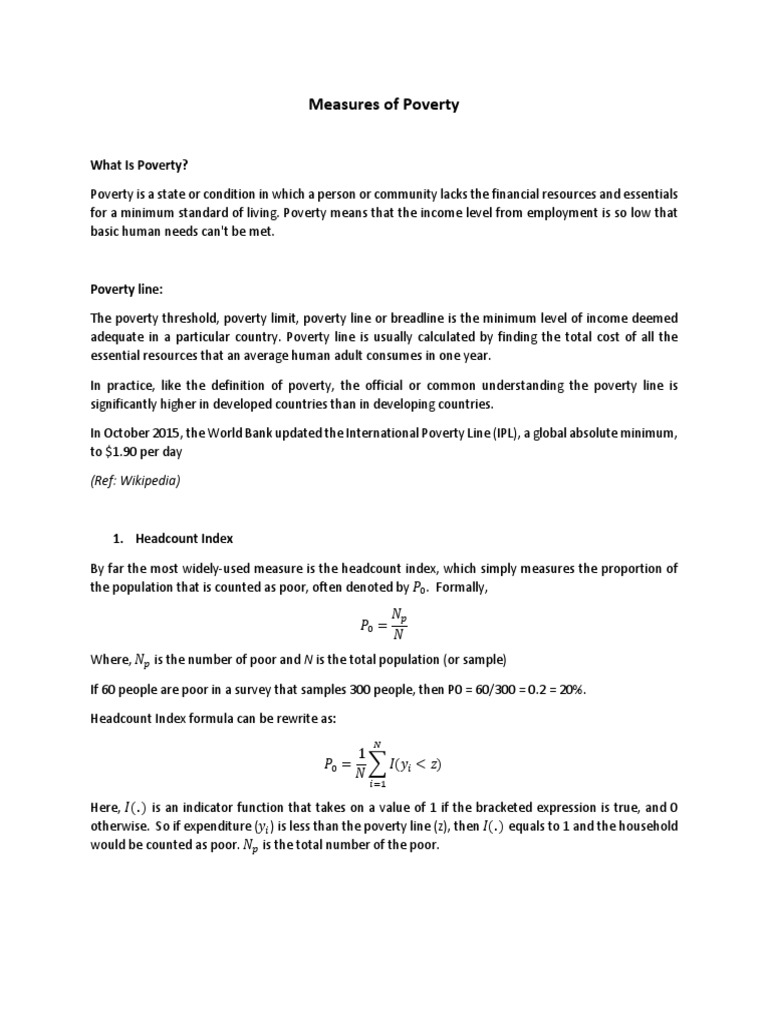 Measures Of Poverty Pdf Poverty Threshold Poverty