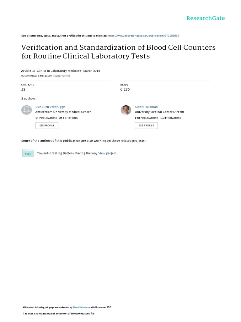 Verification and Standardization of Blood Cell Counters For Routine ...