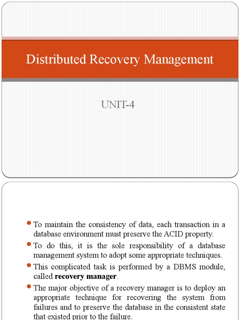 Distributed Recovery Management: UNIT-4 | PDF | Database Transaction | Databases