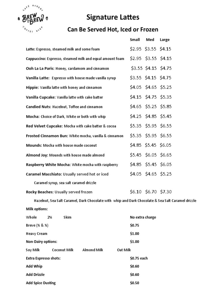 Signature Lattes Menu and Prices | PDF