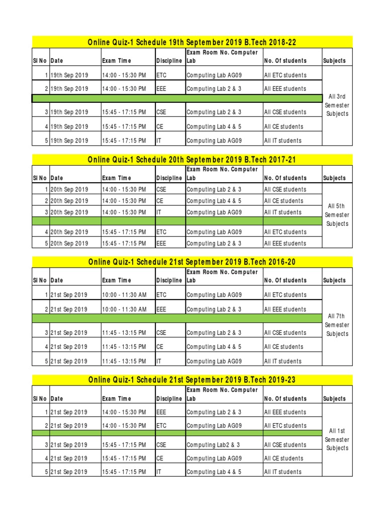 Online Quiz Schedule | PDF | Academia | Engineering