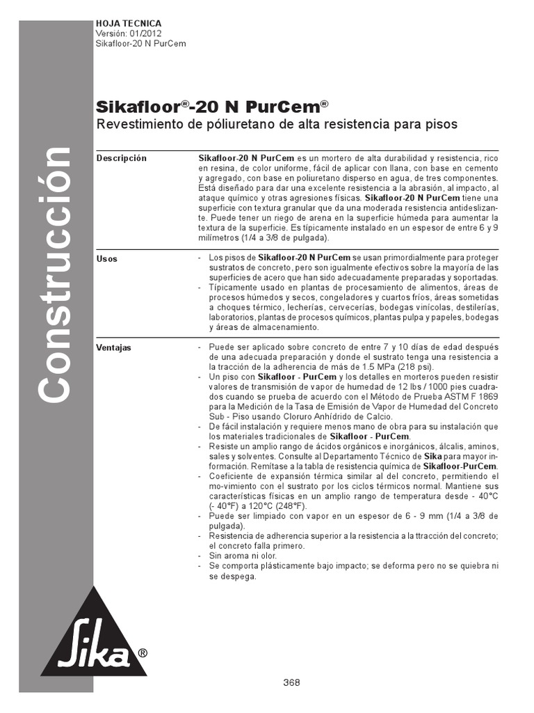 Co-Ht - Sikafloor 20 N PurCem | PDF | Hormigón | Humedad