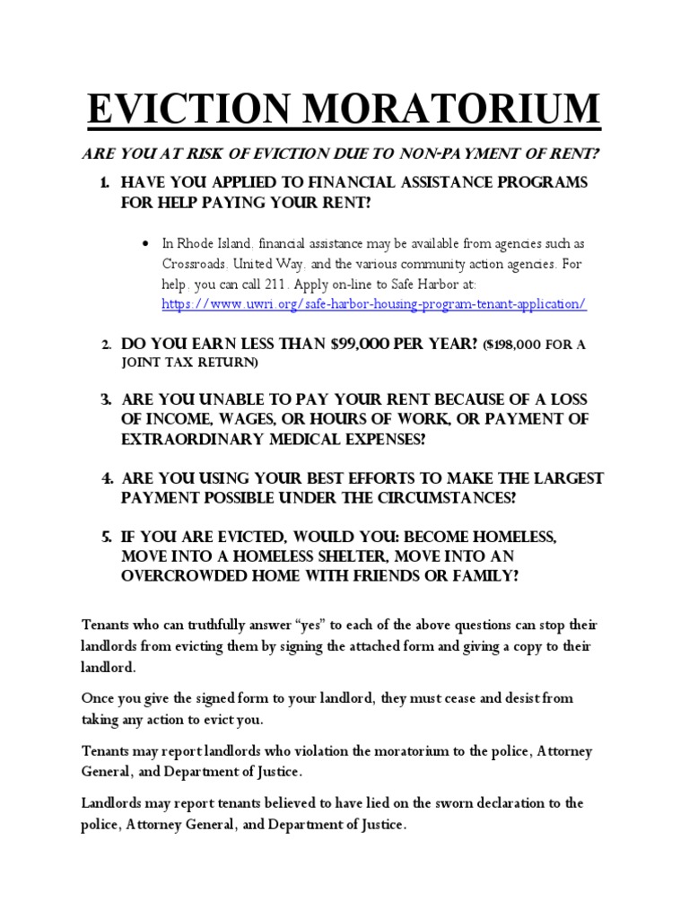 CDC Eviction Moratorium Flyer and Declaration (English) | PDF ...