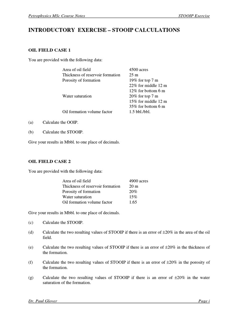 Introductory Exercise - Stooip Calculations: Oil Field Case 1 | PDF ...