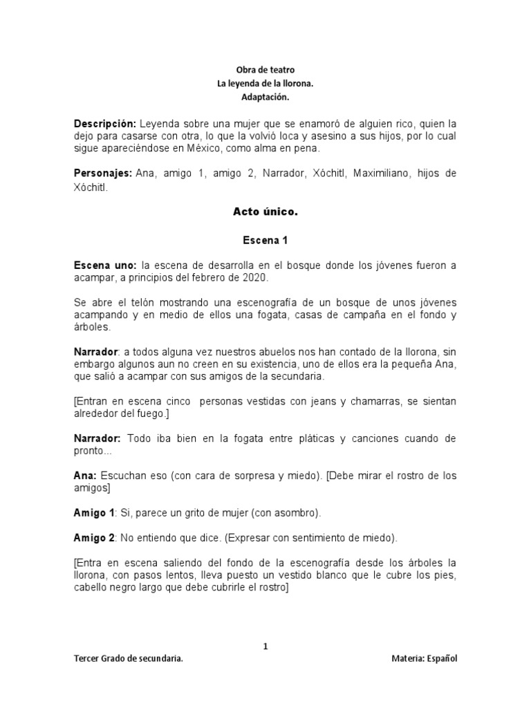 Adapción de Obra de Teatro LA LLORONA | PDF | Ropa Adapción de Obra de Teatro LA LLORONA | PDF | Ropa