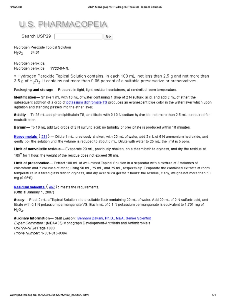 USP Monographs - Hydrogen Peroxide Topical Solution PDF | PDF ...